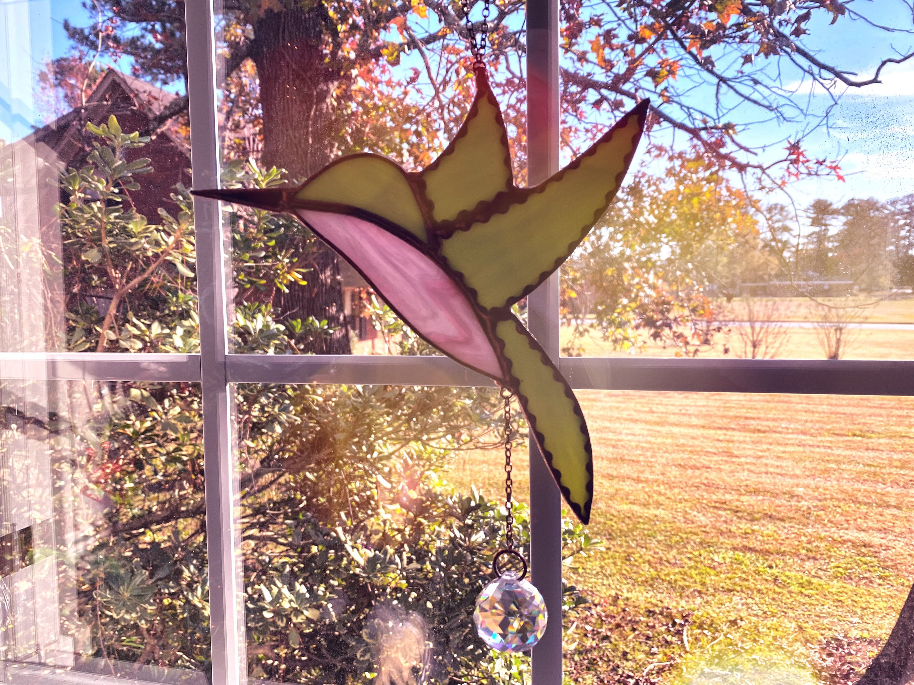 Stained Glass Hummingbird Bird With Crystal Ball Ornament | Etsy