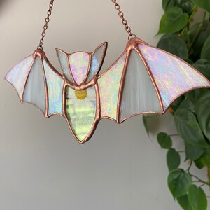 Medium Stained Glass Bat Sun Catcher Ornament, With Real Pressed ...