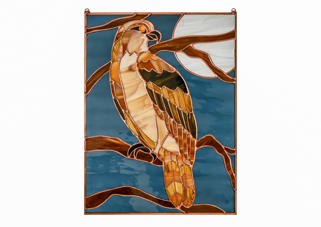 Stained Glass Osprey Panel: Bird & Moon Suncatcher Window Decor - Etsy