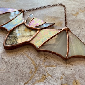 Medium Stained Glass Bat Sun Catcher Ornament, With Real Pressed ...