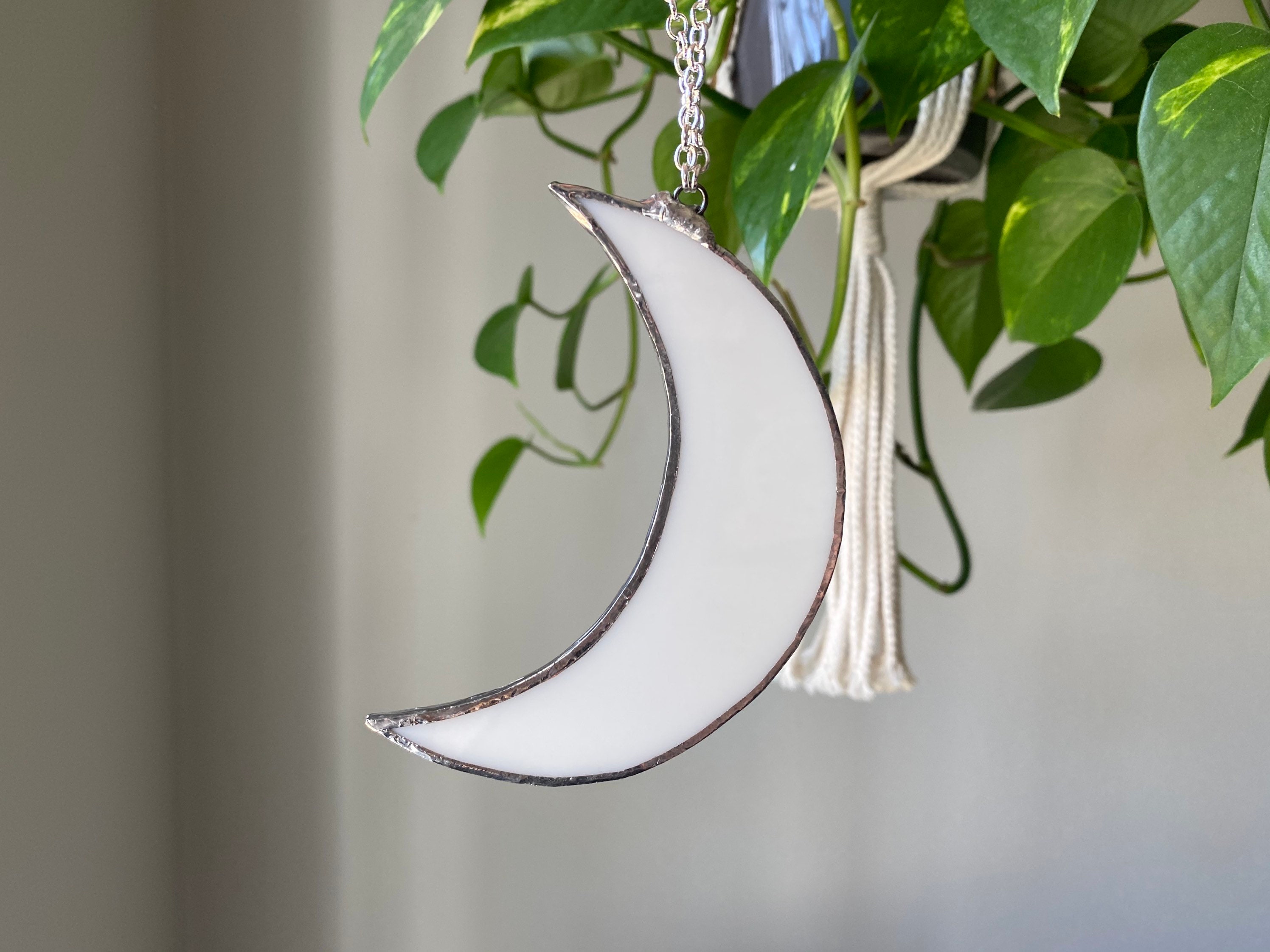 Stained Glass Crescent Moon Ornament: Iridescent Glass Decoration - Etsy