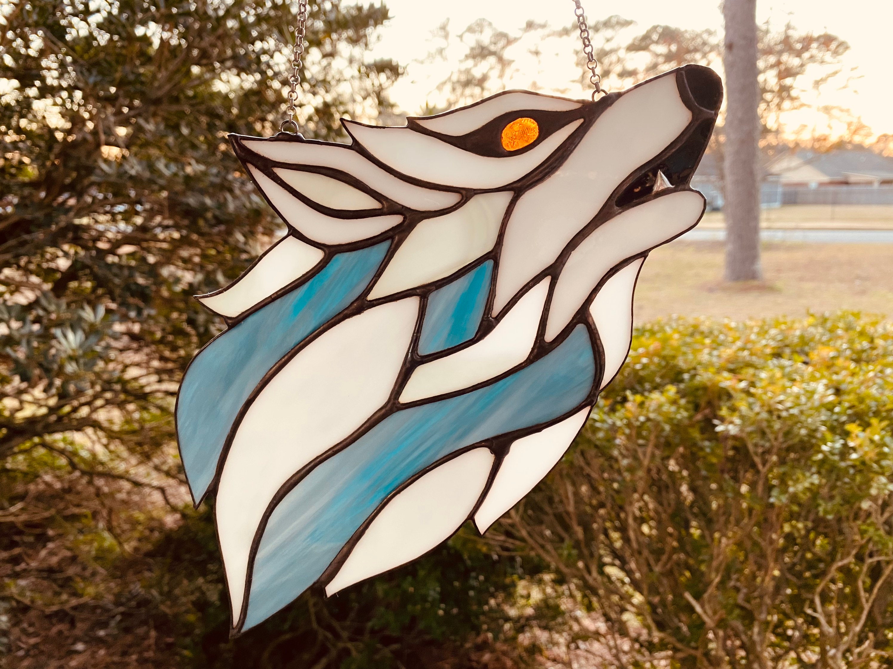 Stained Glass Wolf Sun Catcher Ornament Howling Wolf Glass | Etsy