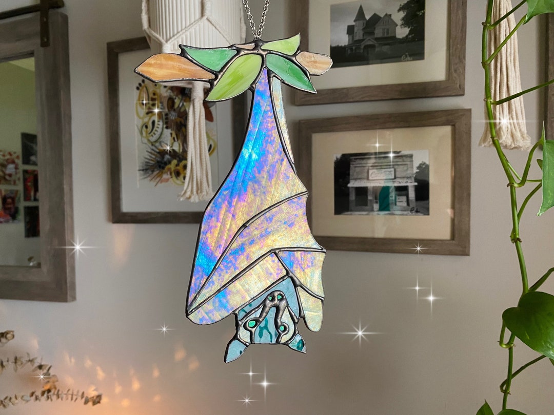 Teal Stained Glass Bat Suncatcher: Rustic Soldered Edge Ornament - Etsy