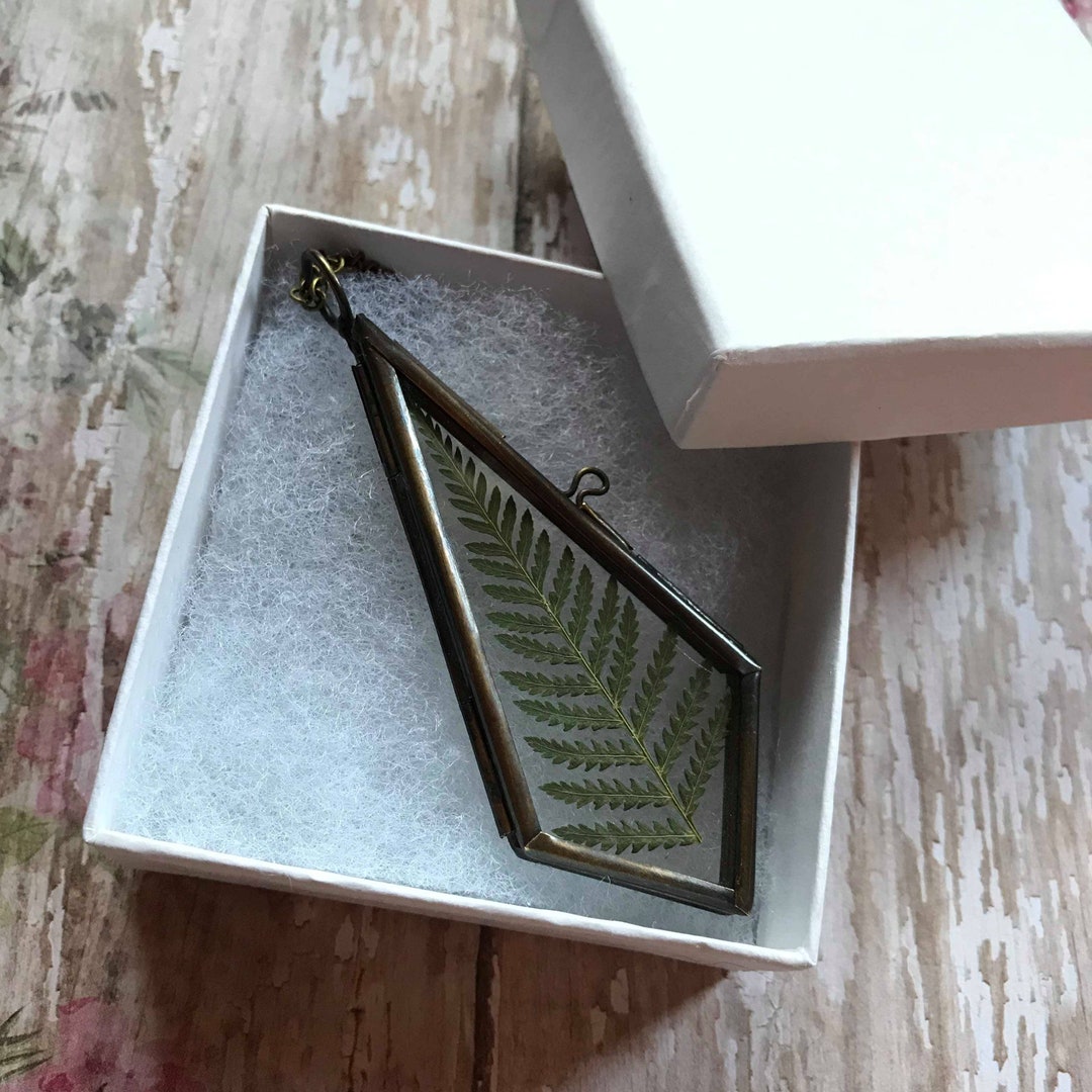 Pressed Fern Locket Necklace: Antique Bronze Long Chain - Etsy