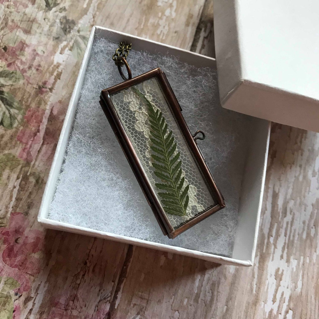 Pressed Fern Locket Necklace: Antique Bronze Lace Pendant - Etsy