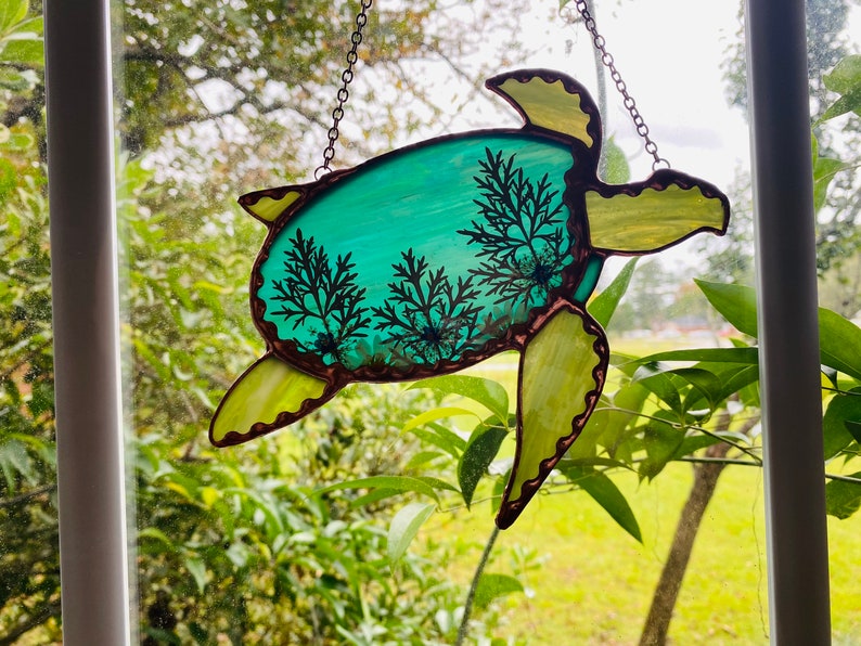 Stained Glass Turtle Sun Catcher Ornament Sea Turtle - Etsy