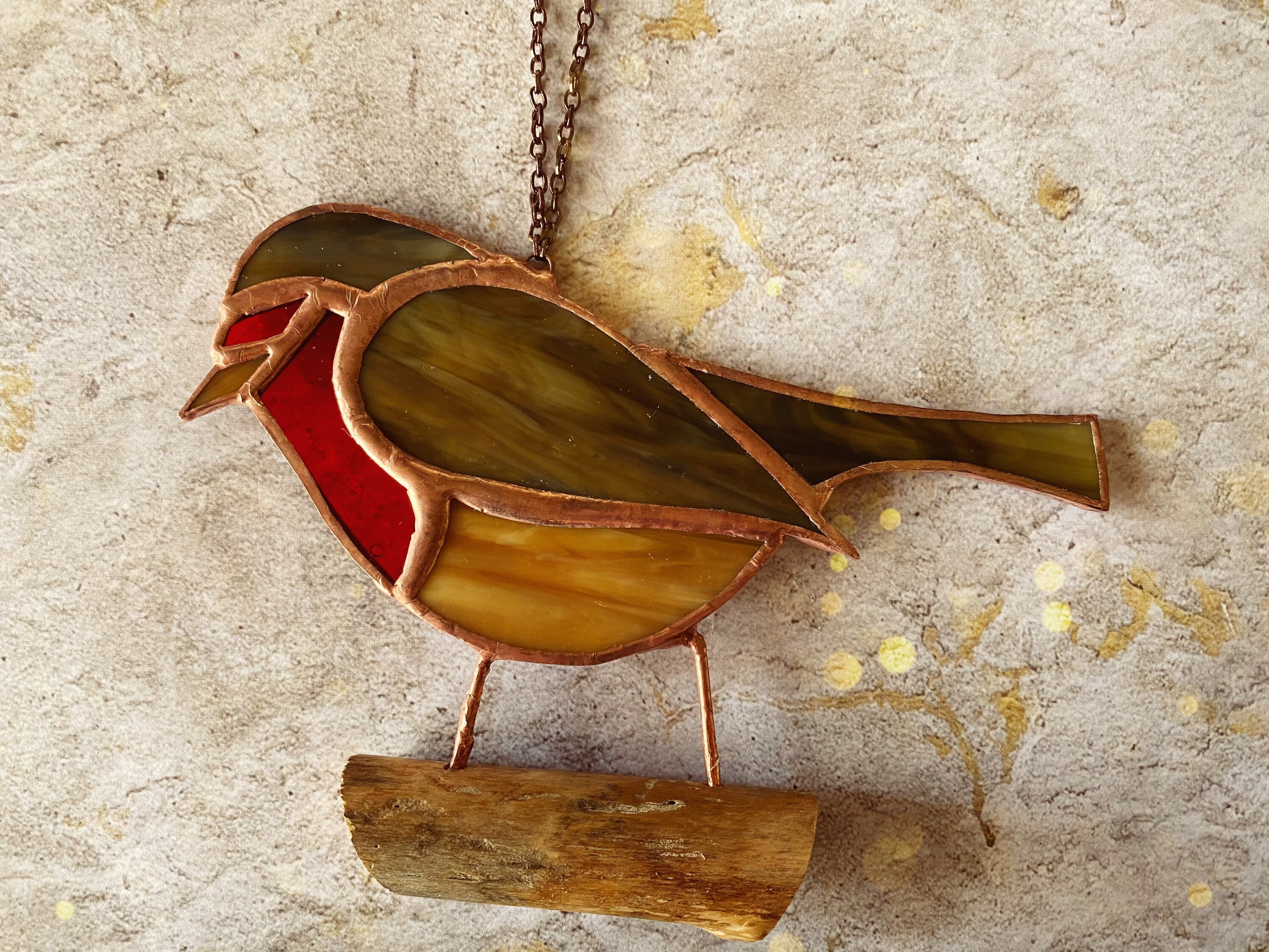 Stained Glass Robin Bird, Ornament, Decoration, Suncatcher, Gift Red ...