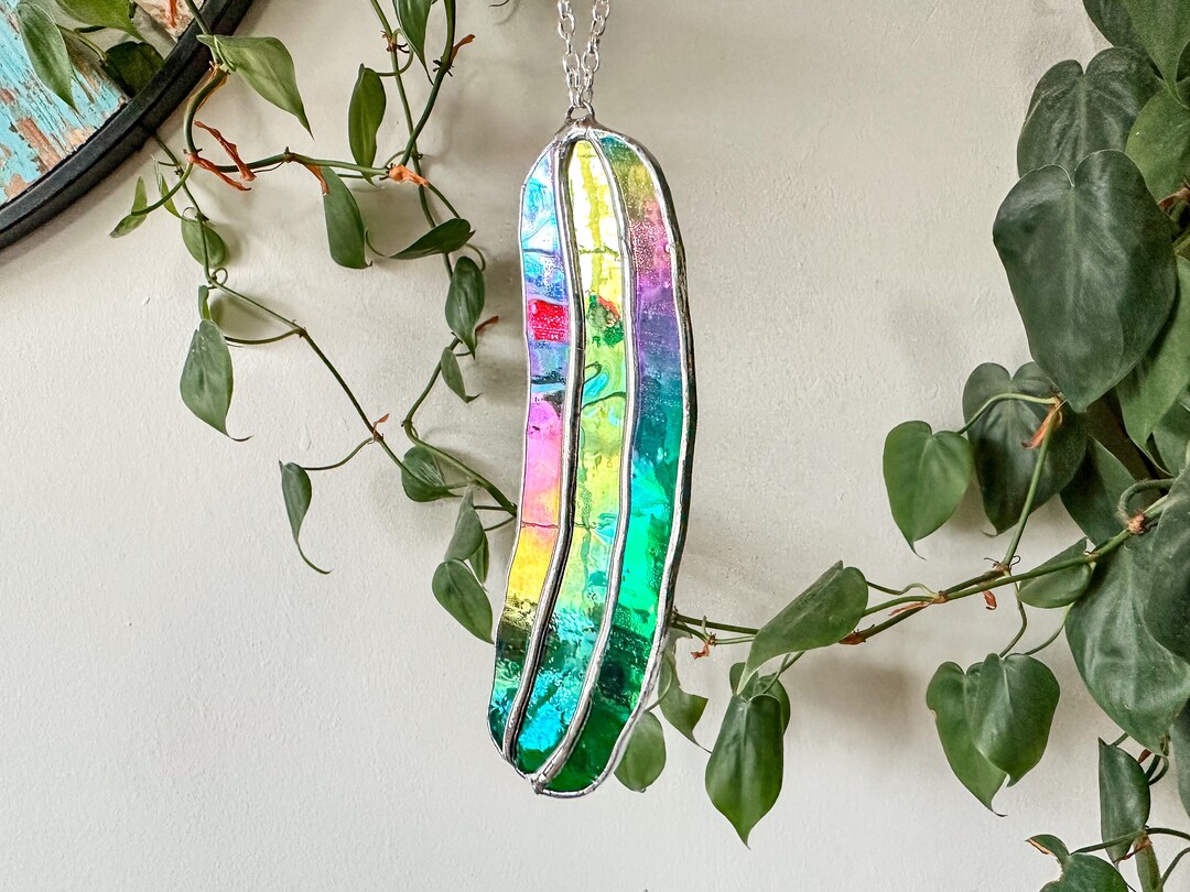Stained Glass Pickle Ornament: Iridescent Green Glass Art - Etsy