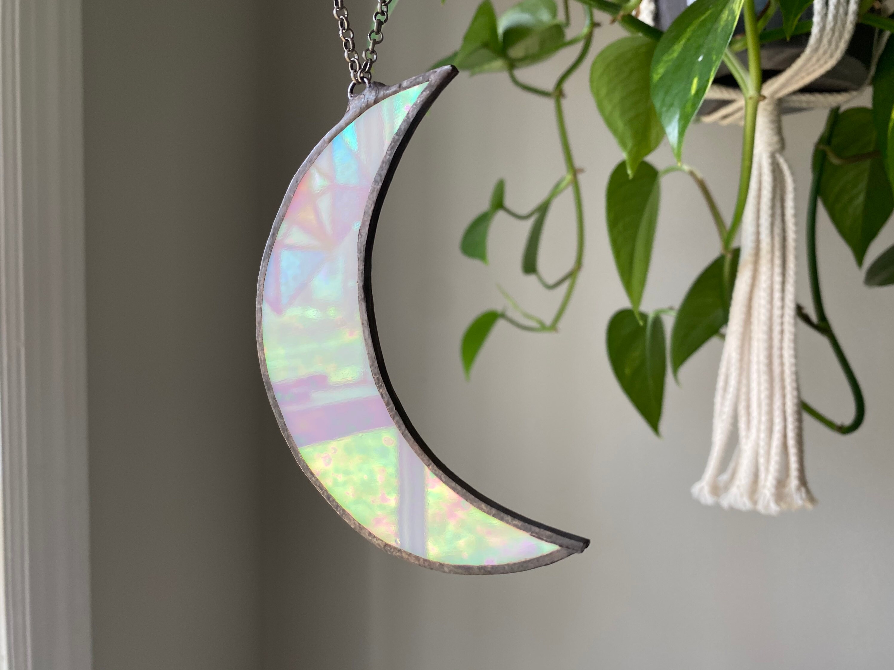 Stained Glass Crescent Moon Ornament: Iridescent Glass Decoration - Etsy