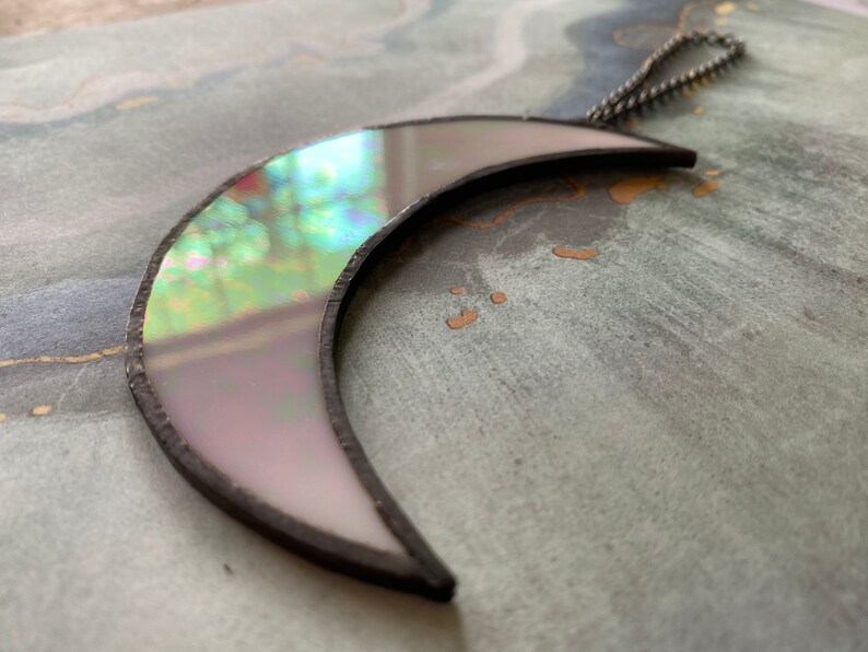 Stained Glass Crescent Moon Ornament: Iridescent Glass Decoration - Etsy
