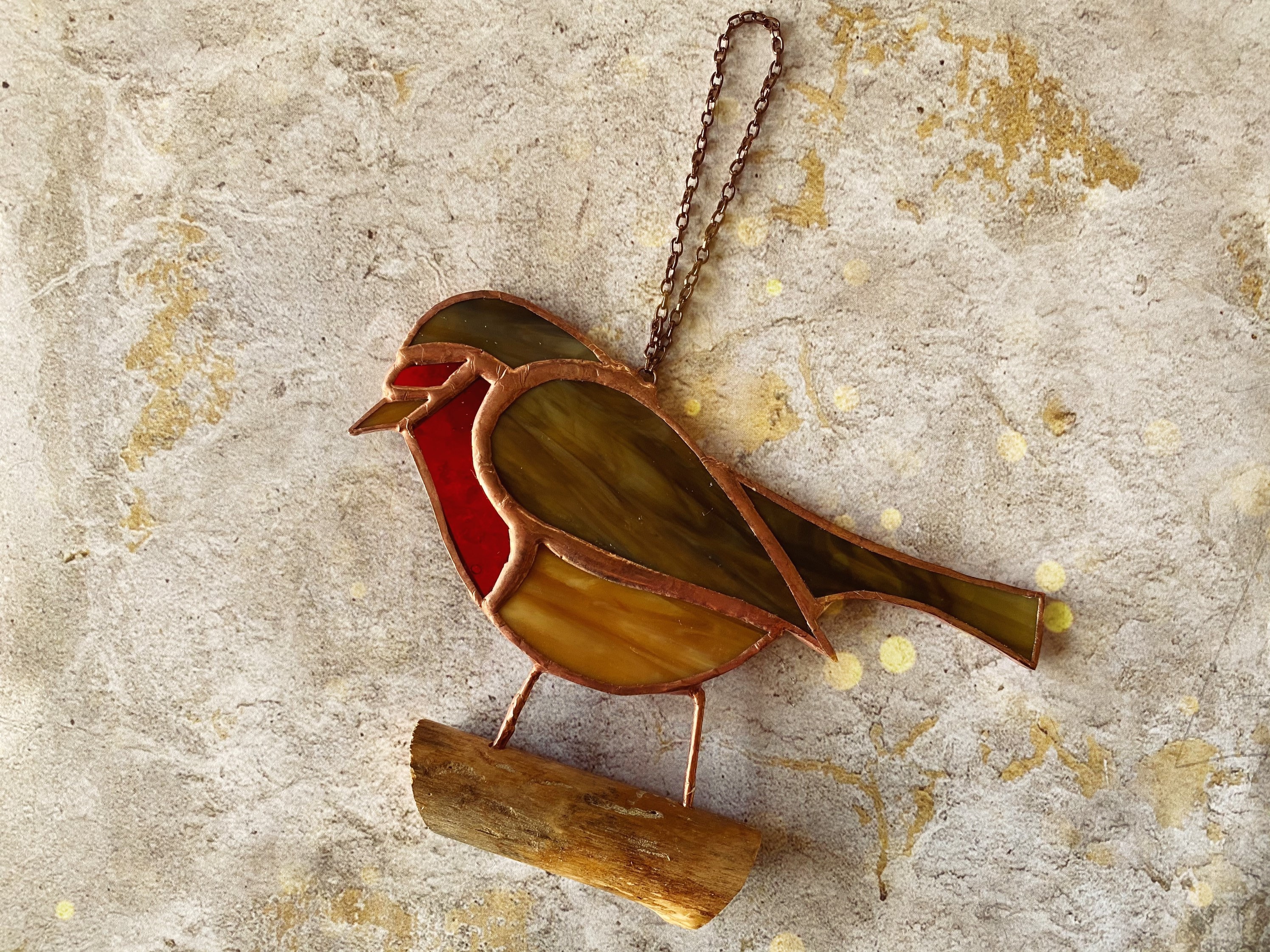 Stained Glass Robin Bird, Ornament, Decoration, Suncatcher, Gift Red ...