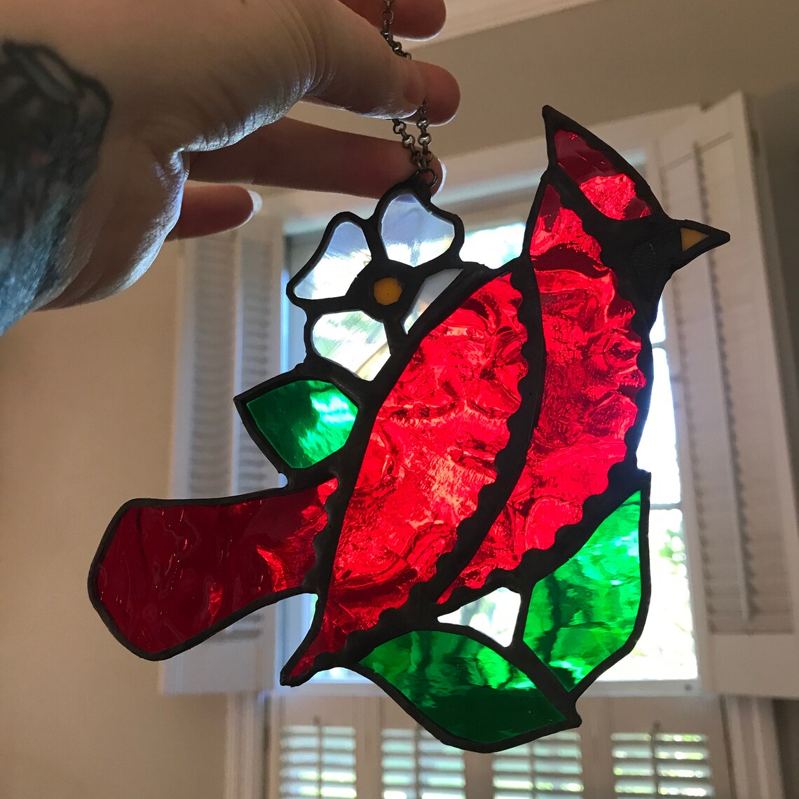 Stained Glass Cardinal Bird Ornament Decoration Suncatcher - Etsy