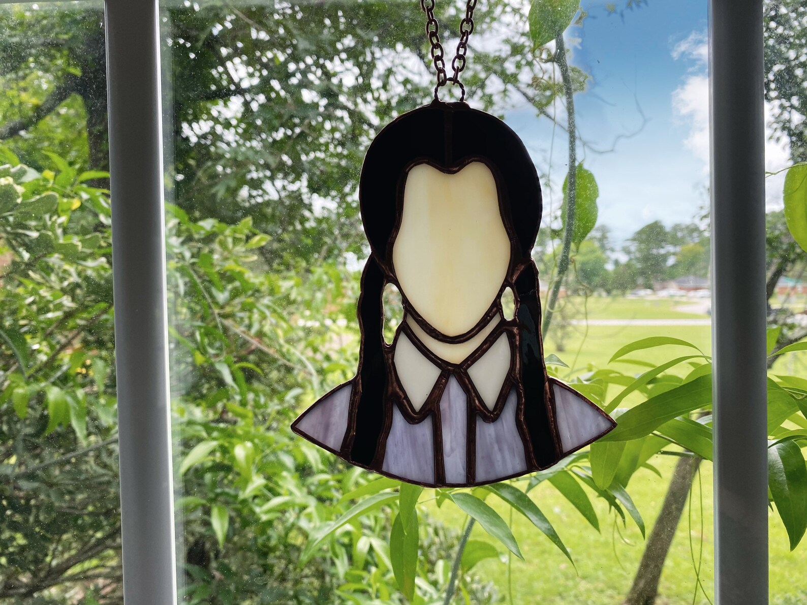 Wednesday Addams Stained Glass Sun Catcher Ornament, Halloween, Spooky ...