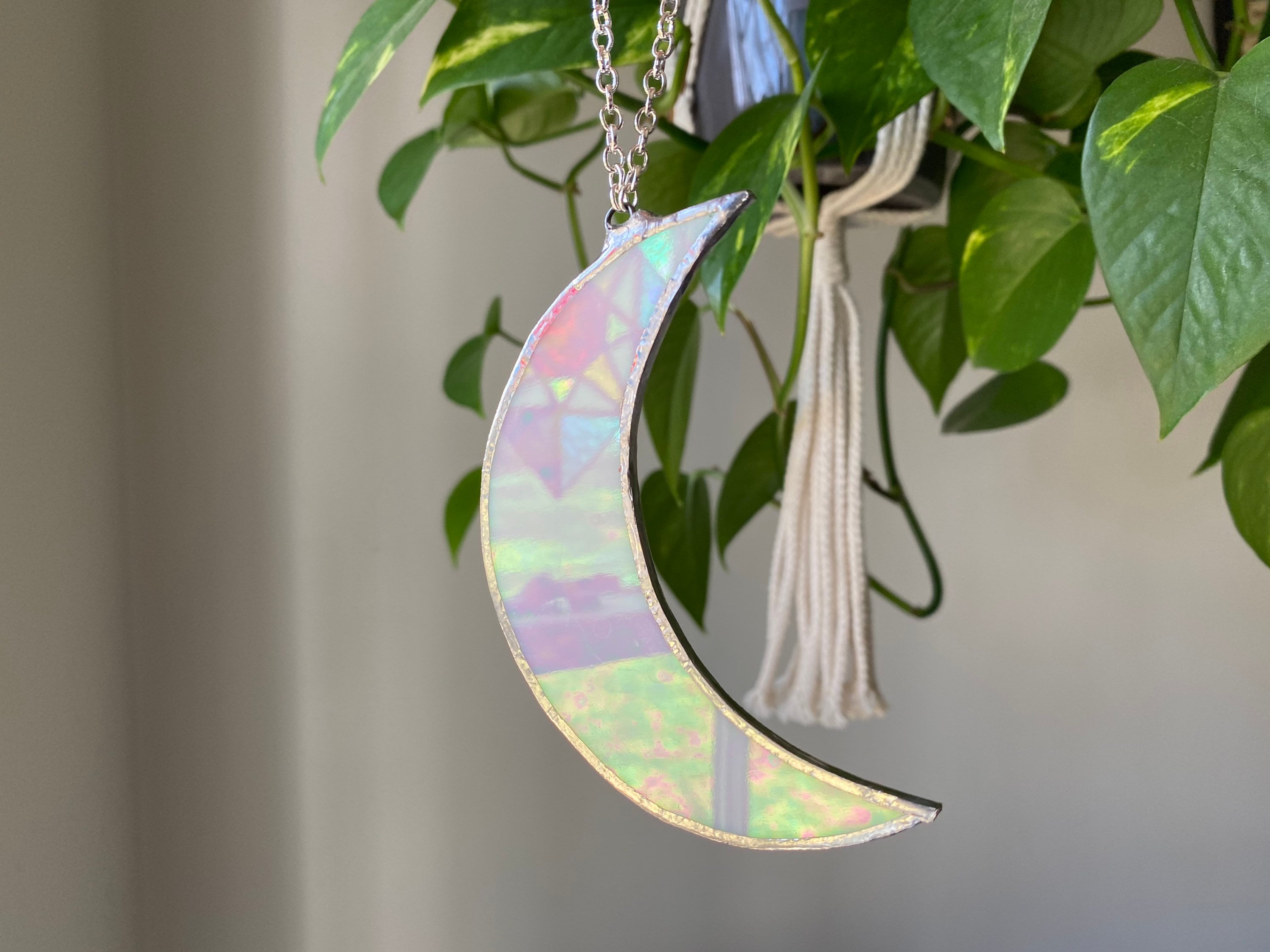 Stained Glass crescent moon ornament Ornament iridescent | Etsy
