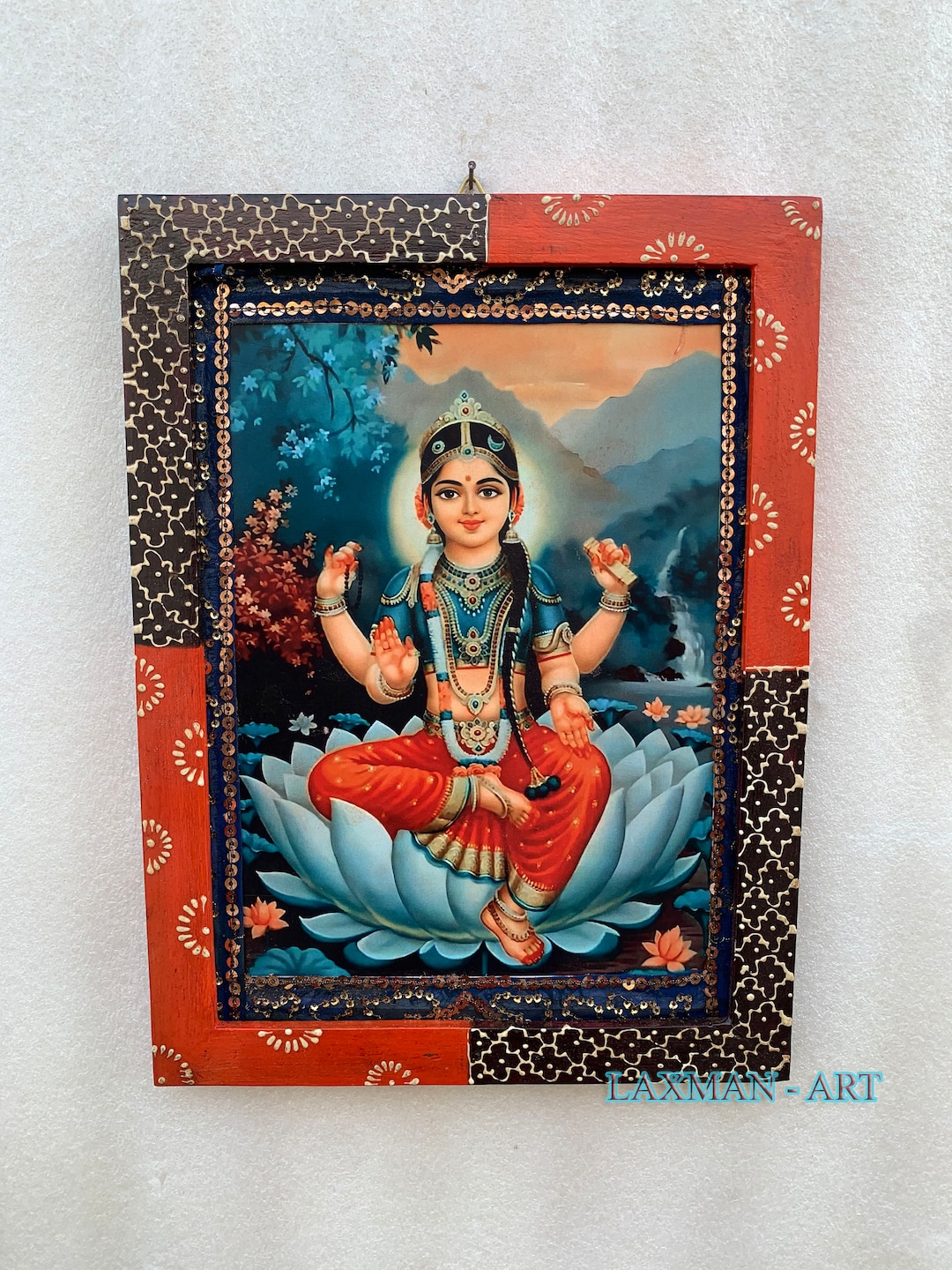 Vintage Bala Tripura Sundari Photo Frame: Hand-painted Wooden Indian ...