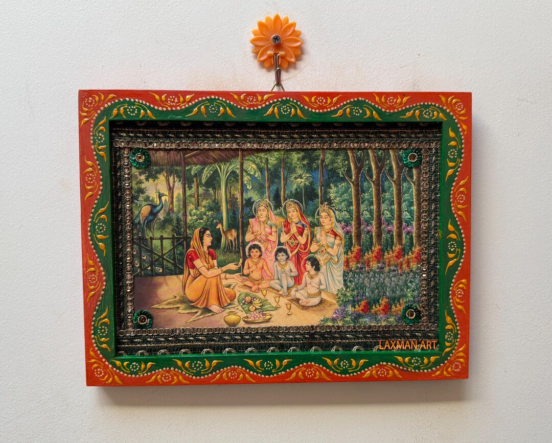 Vintage Art Photo Framed: Sati Anasuya With Tridev Brahma Vishnu Mahesh ...