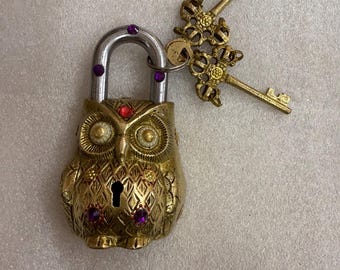 Brass Lion Lock With Stone Work: Vintage Padlock With 2 Keys - Etsy
