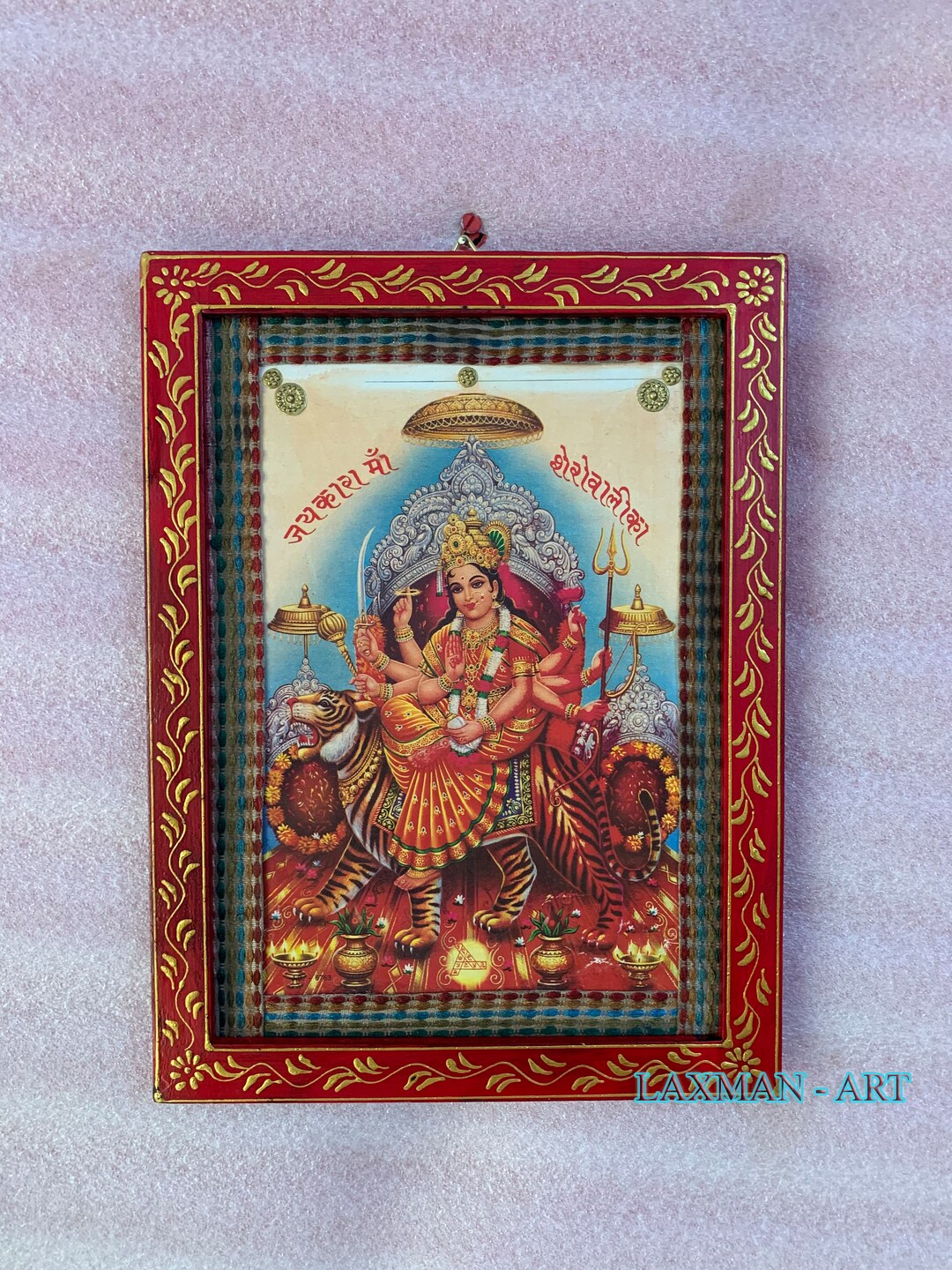 Picture Frame Durga Mata, Sherawali Mata Photo Frame, Religious Wooden ...
