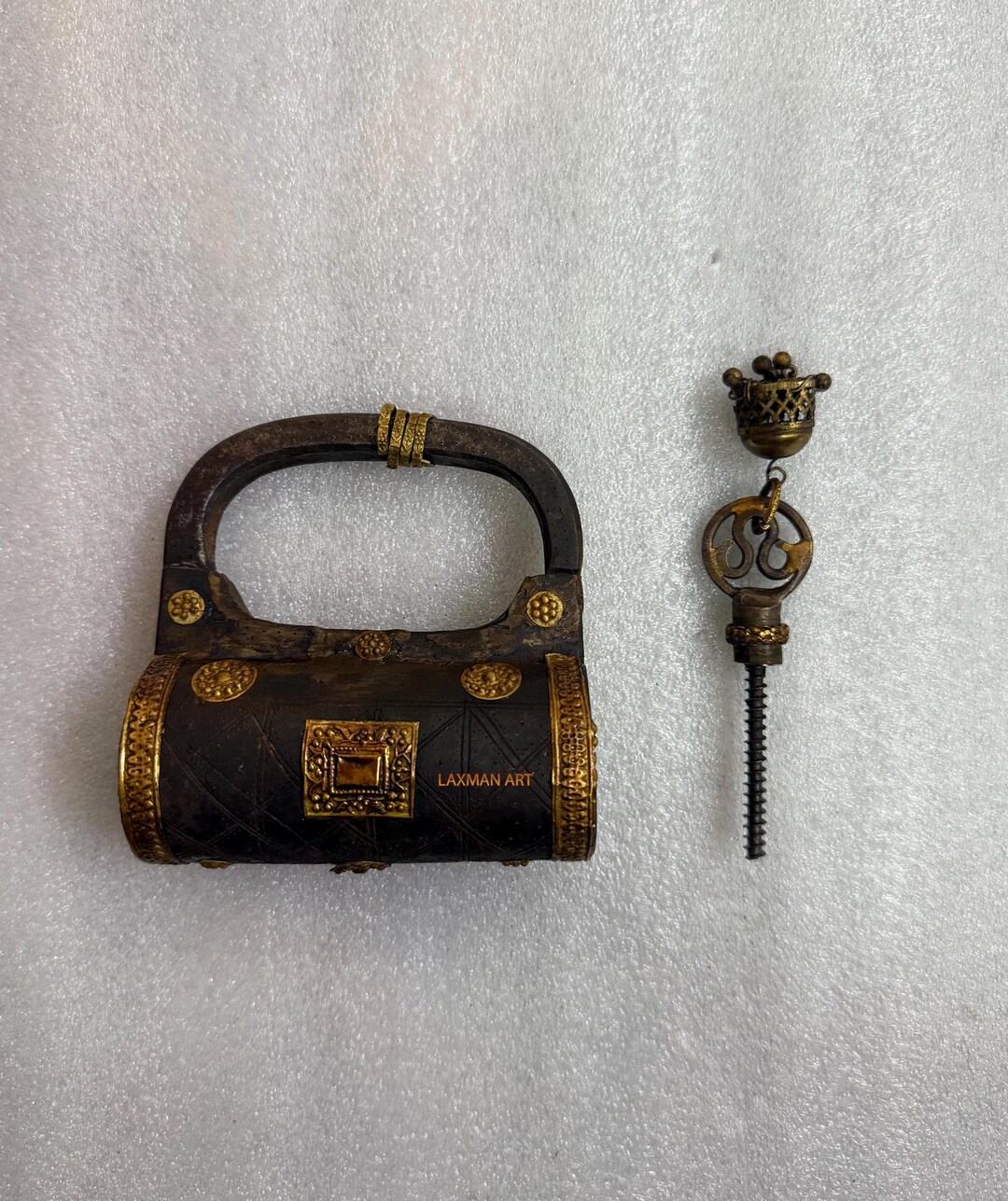 Old Lock, Brass Art Work Handmade Iron Cylinder Shape Vintage Padlock ...
