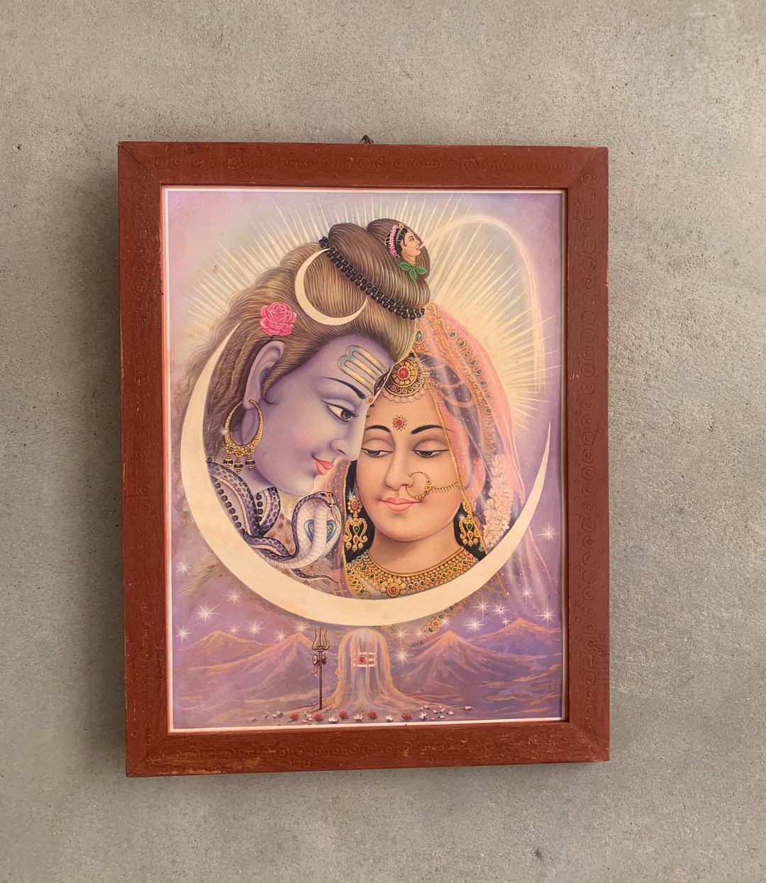 Vintage Shiva Parvati Photo Frame, Indian God Poster Frame, Deity ...