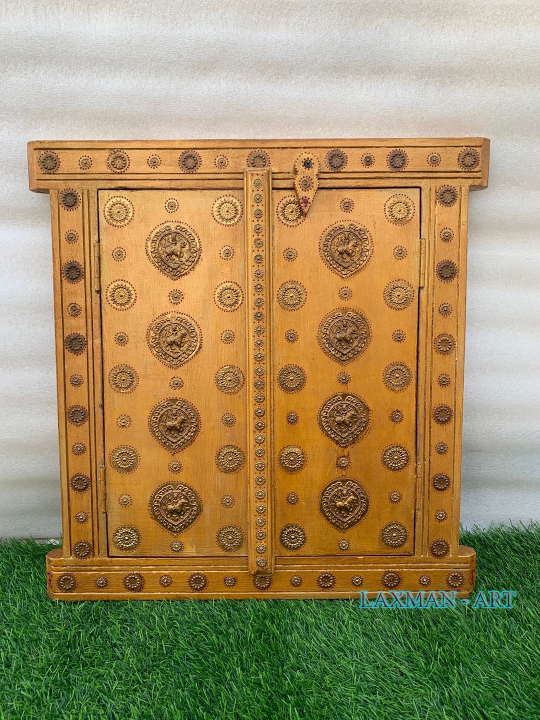 Window Frame, Vintage Wooden Hand Carved Window With Brass Work, Wall ...