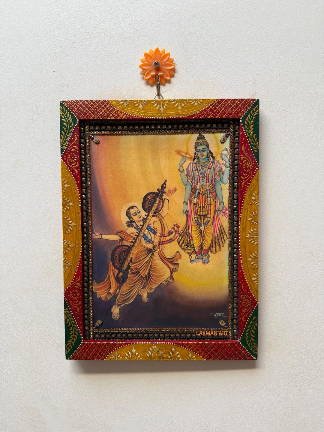 Vintage Lord Vishnu Picture Frame Narad Muni Photo Indian God Print ...
