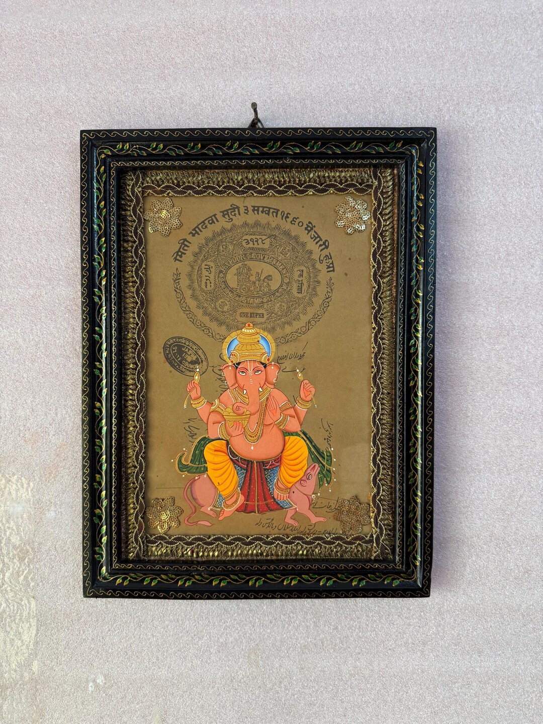 God Ganesha Vintage Painting, Deity Photo Frame, Indian God Wooden ...