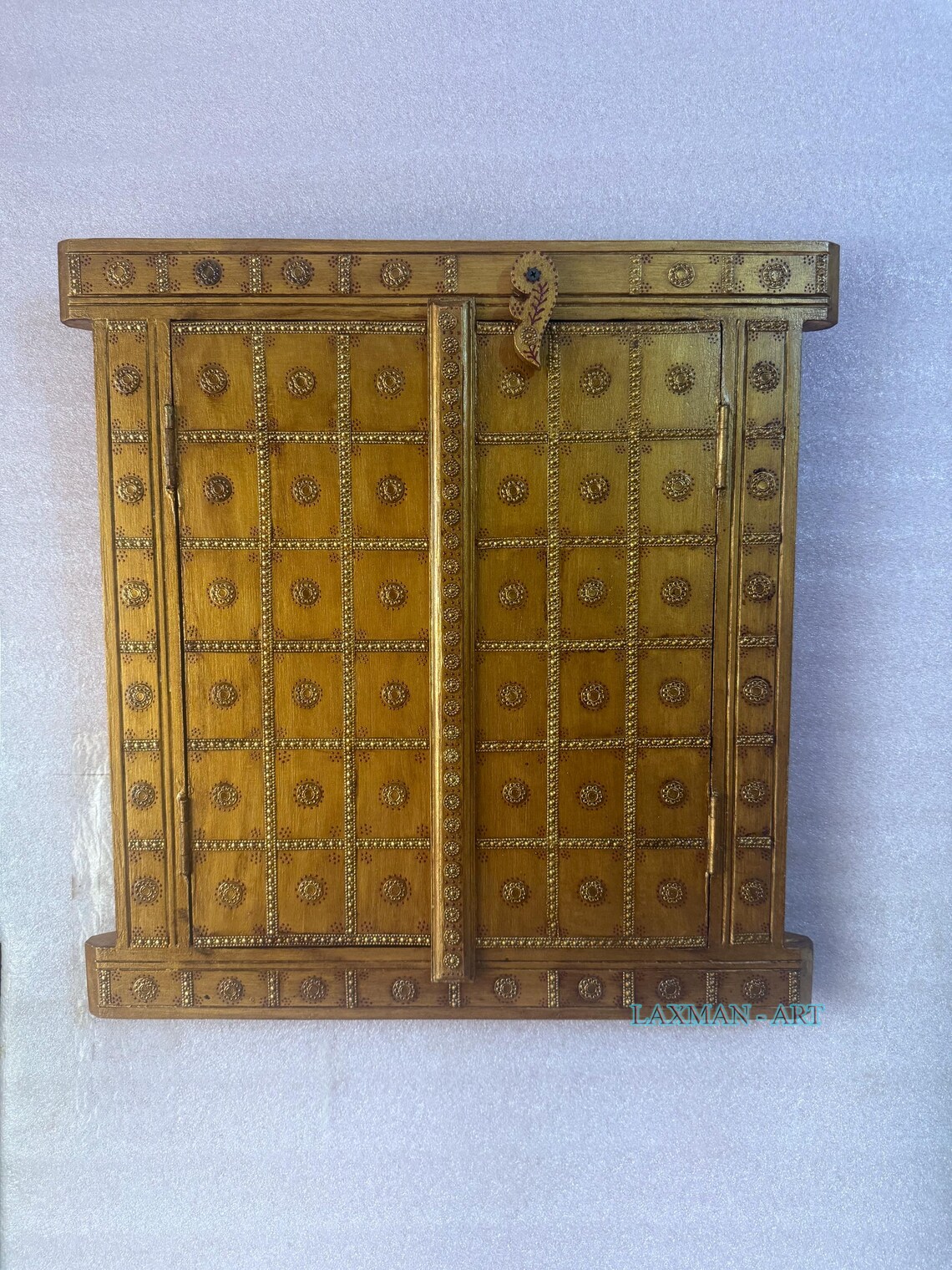 Vintage Hand-painted Wooden Window With Brass Inlay: Indian Wall Decor ...