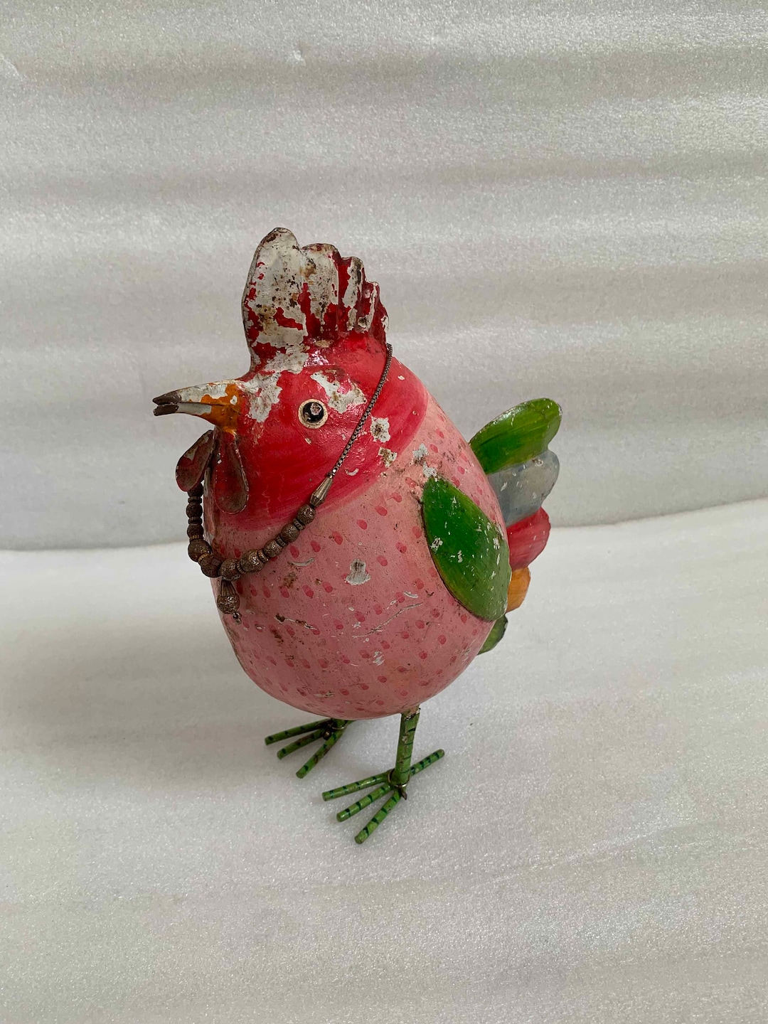 Old Statue, Metal Hen Statue Figurine, Vintage Old Hand Painted Hen ...