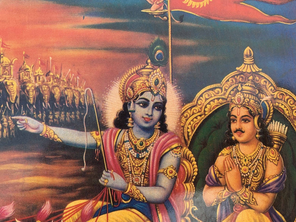 Krishna Arjun Photo Geeta Updesh a Scene From Mahabharata - Etsy