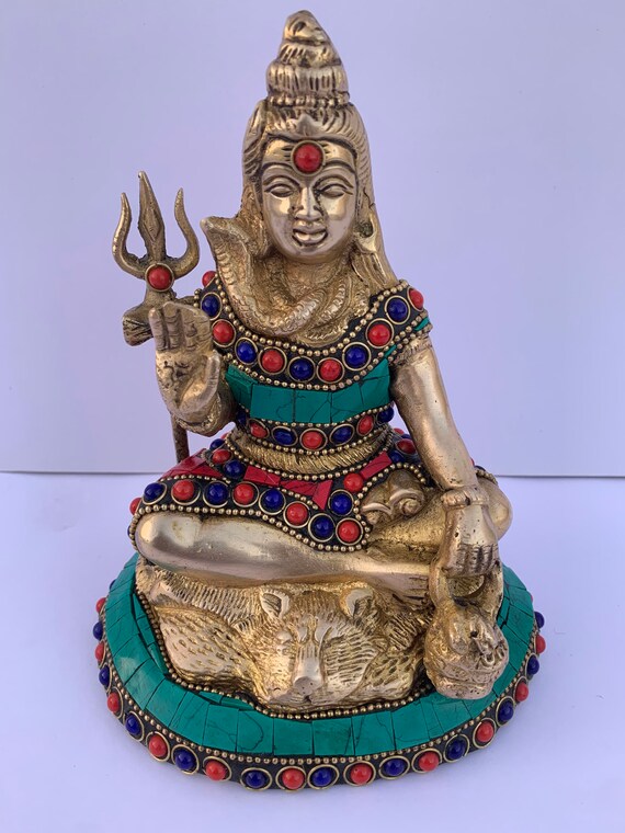Bholenath Idol with Stone Work Brass Lord Shiva Brass Shiva Statue ...