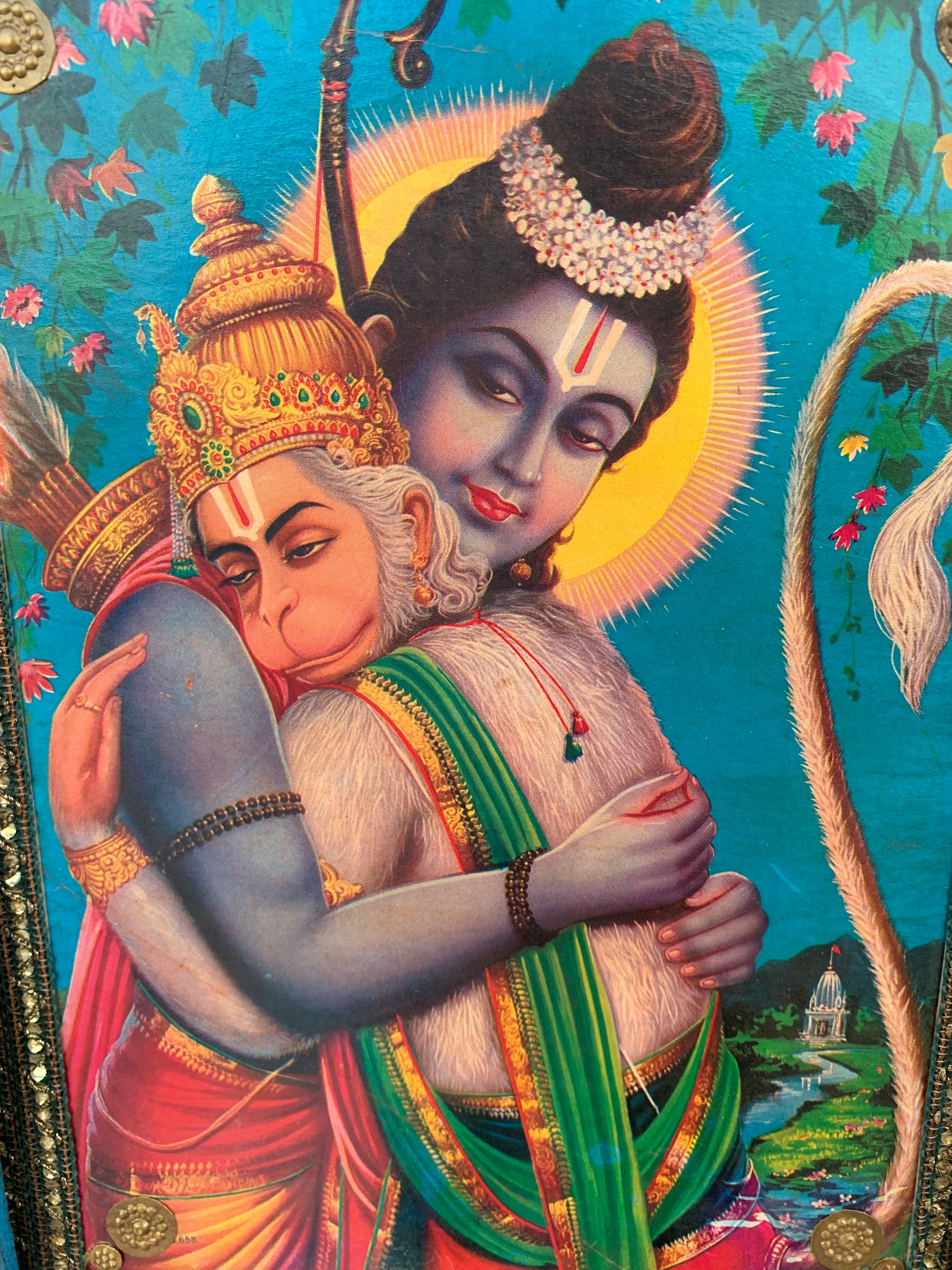 Ram Bhakt Hanuman Photo Framecloth Brass Painting Art Work - Etsy