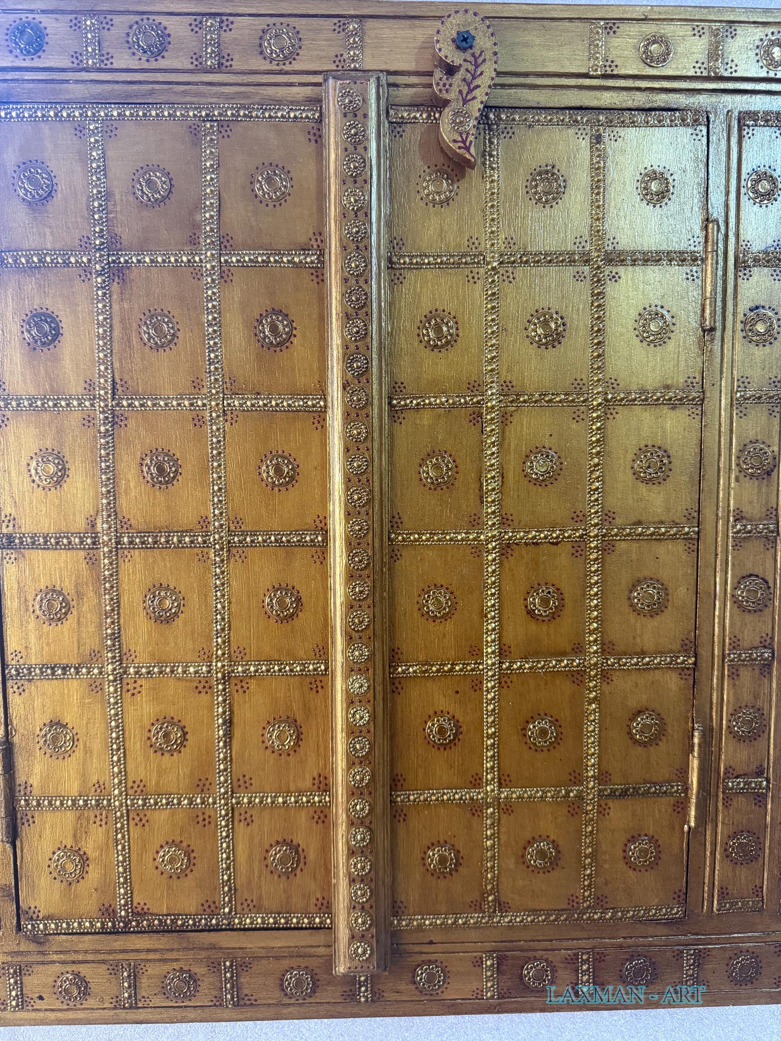 Vintage Hand-painted Wooden Window With Brass Inlay: Indian Wall Decor ...