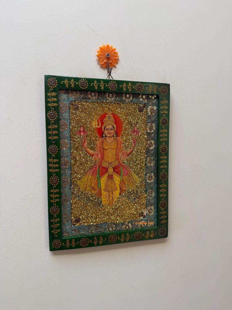 Vintage Hindu God Surya Picture Frame: Hand-painted Wooden Art (9 X 12 ...
