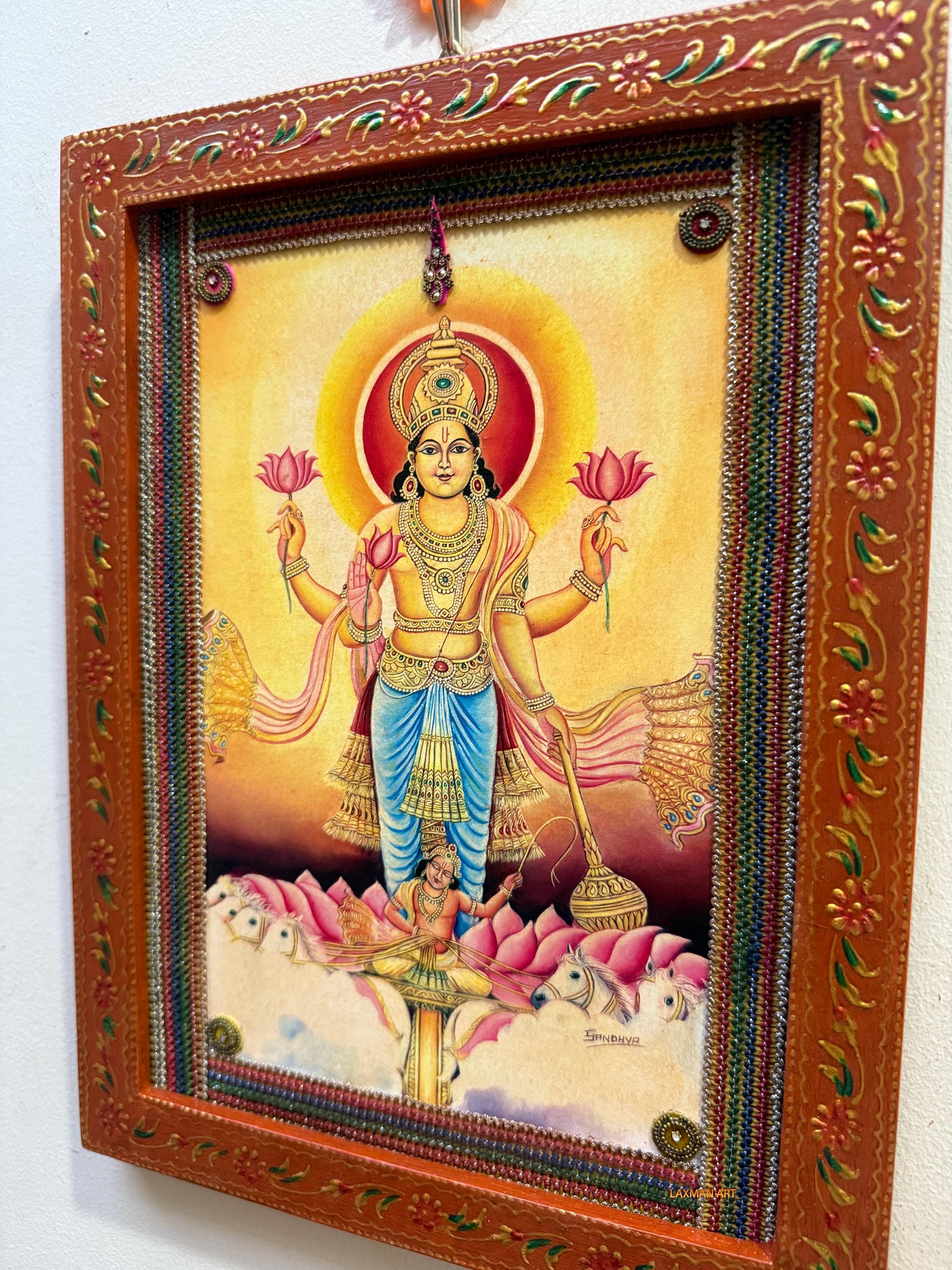 Vintage Hindu God Aryama Surya Photo: Wooden Painted Frame, 9x12" - Etsy