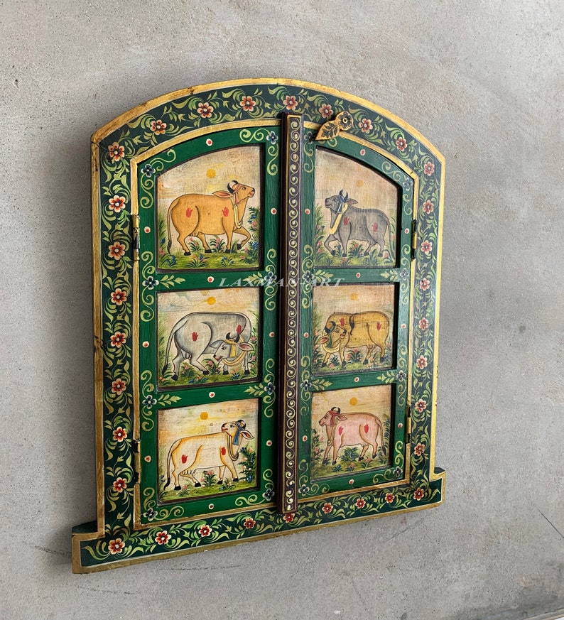 Wooden Window Vintage Handpainted Cow Design Window Wall - Etsy