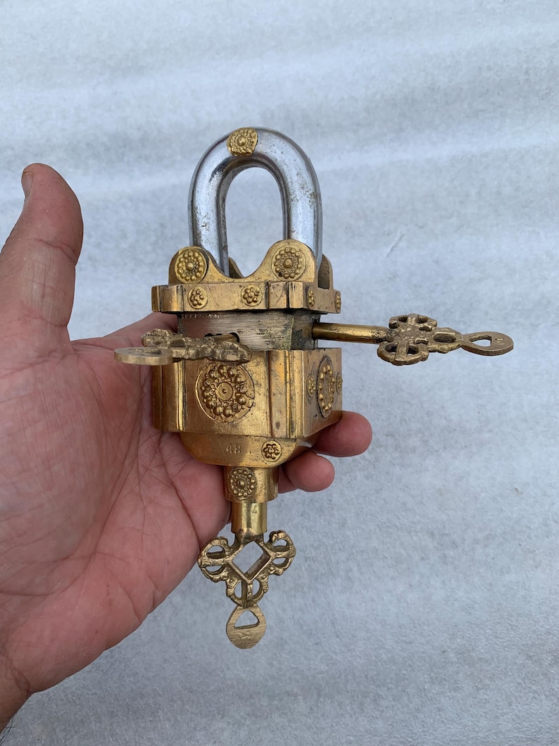 Handmade Brass Puzzle Lock: Vintage Style Security Lock With Keys - Etsy