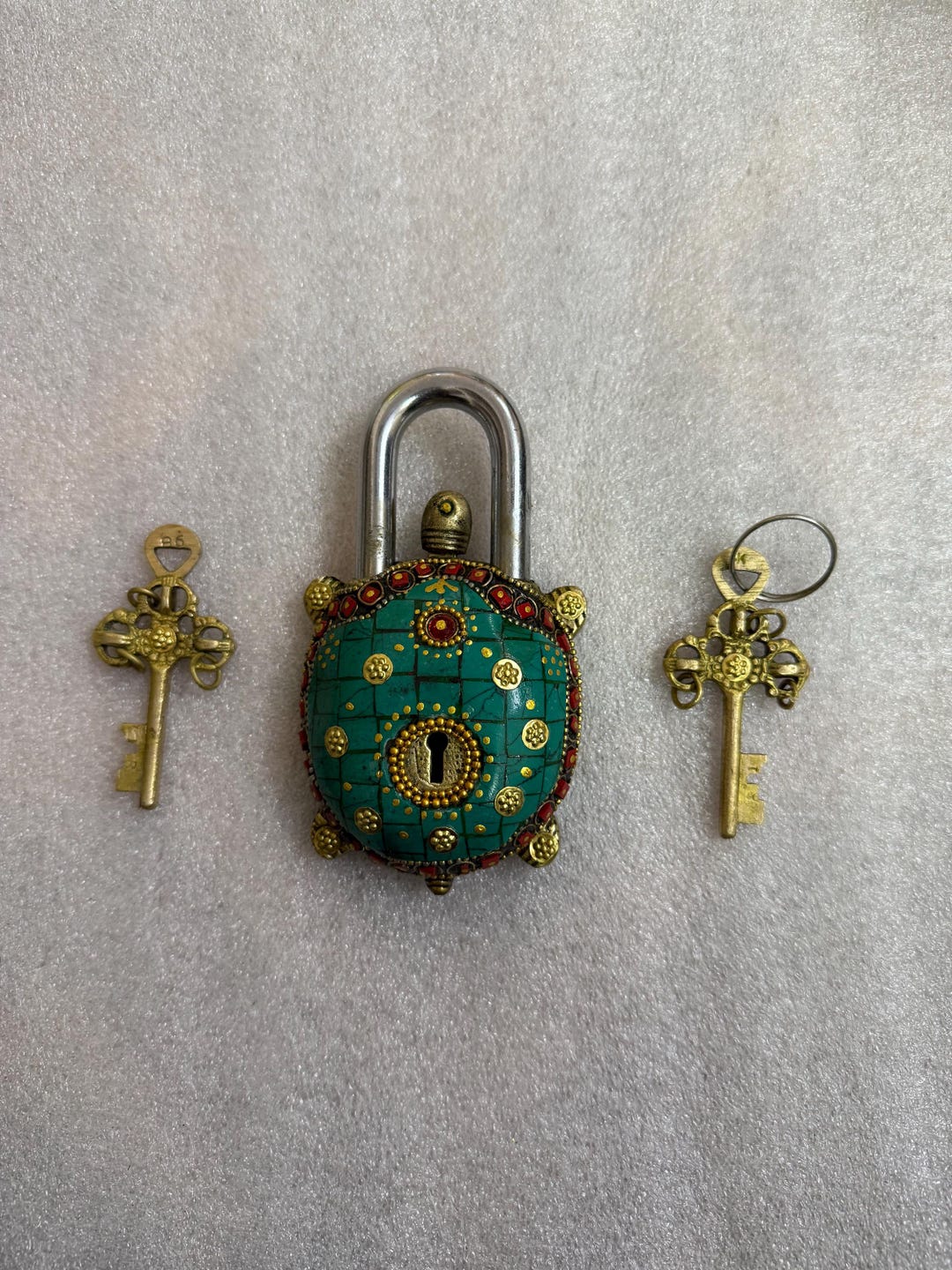 Brass Turtle Lock: Vintage Indian Padlock With Stone Work - Etsy