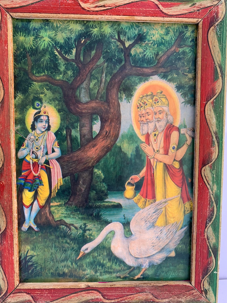 Krishna and Brahma God Photo Frame Vintage Indian Deities - Etsy