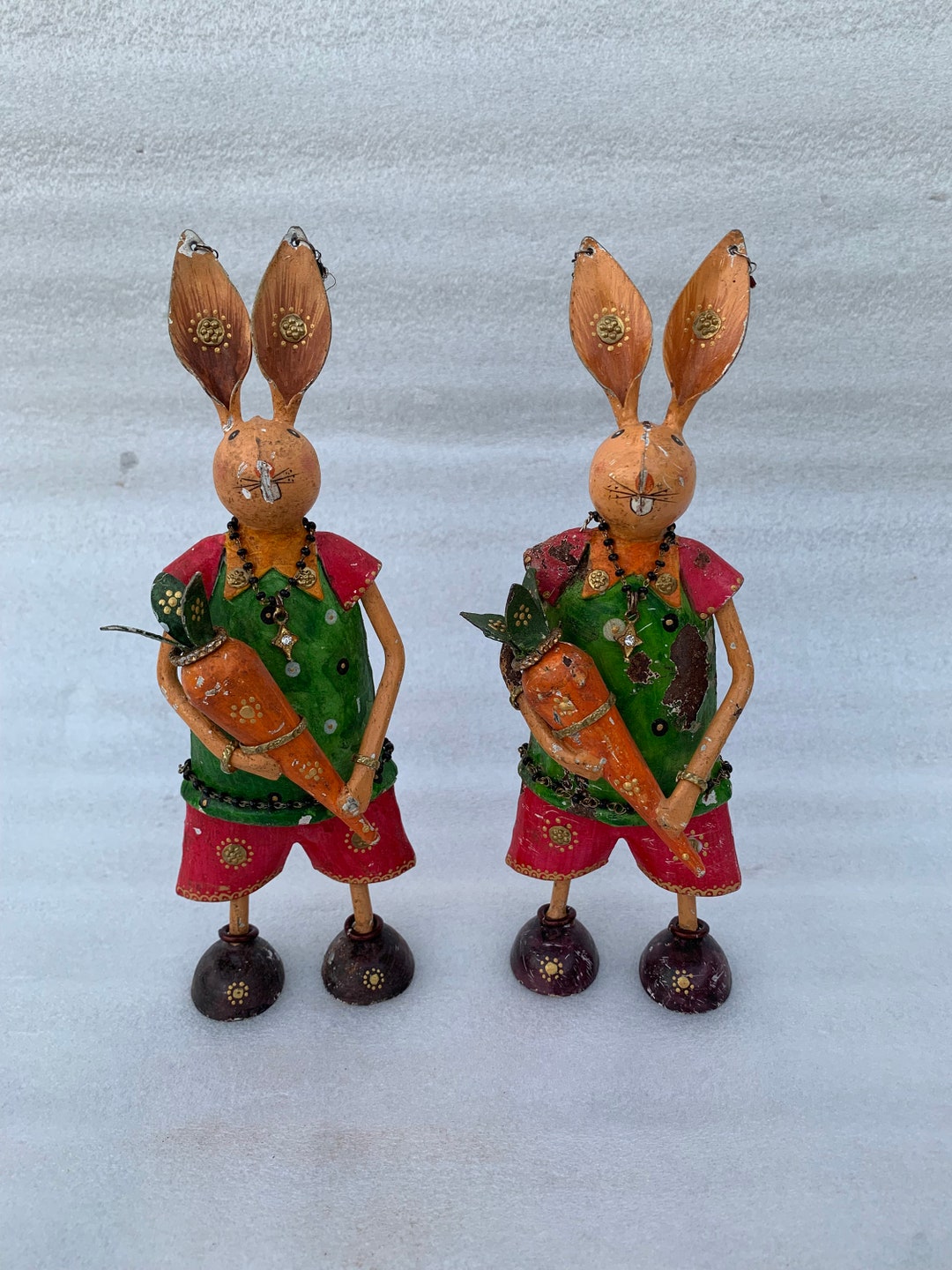 Metal Rabbit Statue Figurine, Vintage Old Hand Painted Rabbit Statues ...