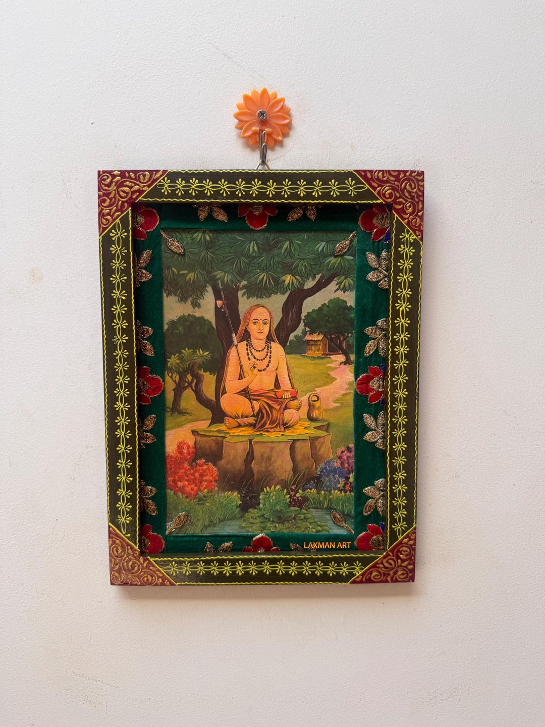 Adi Shankaracharya Photo: Vintage Hindu Saint in Hand-painted Wooden ...