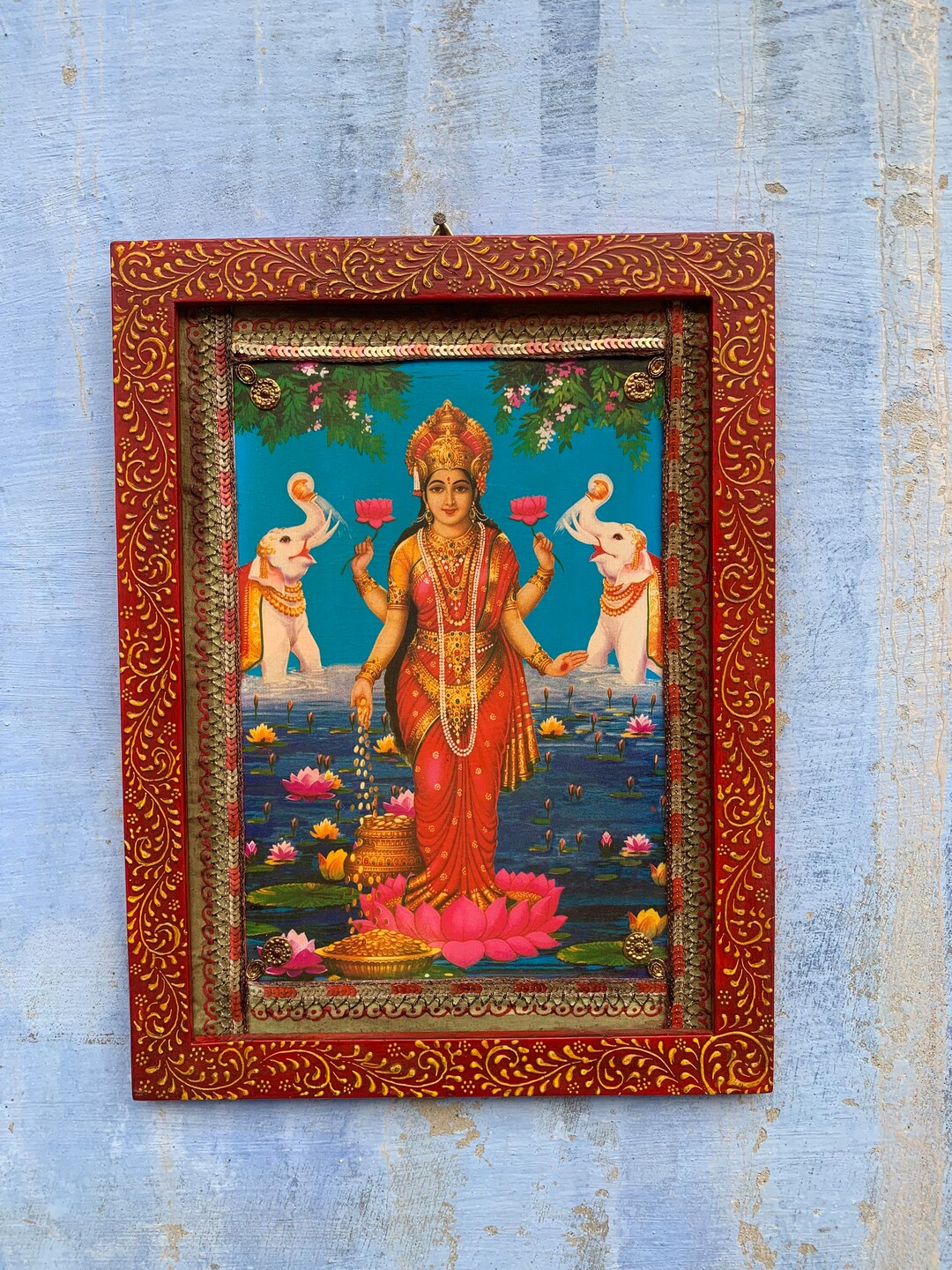 Picture Frame Lakshmi, Laxmi Mata Vintage Photo Frame, Indian Gods ...