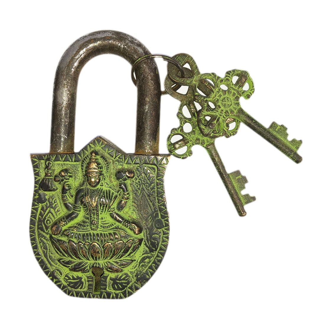 Brass Lock, Vintage Lakshmi Design Lock, Laxmi Lock Design, Old ...