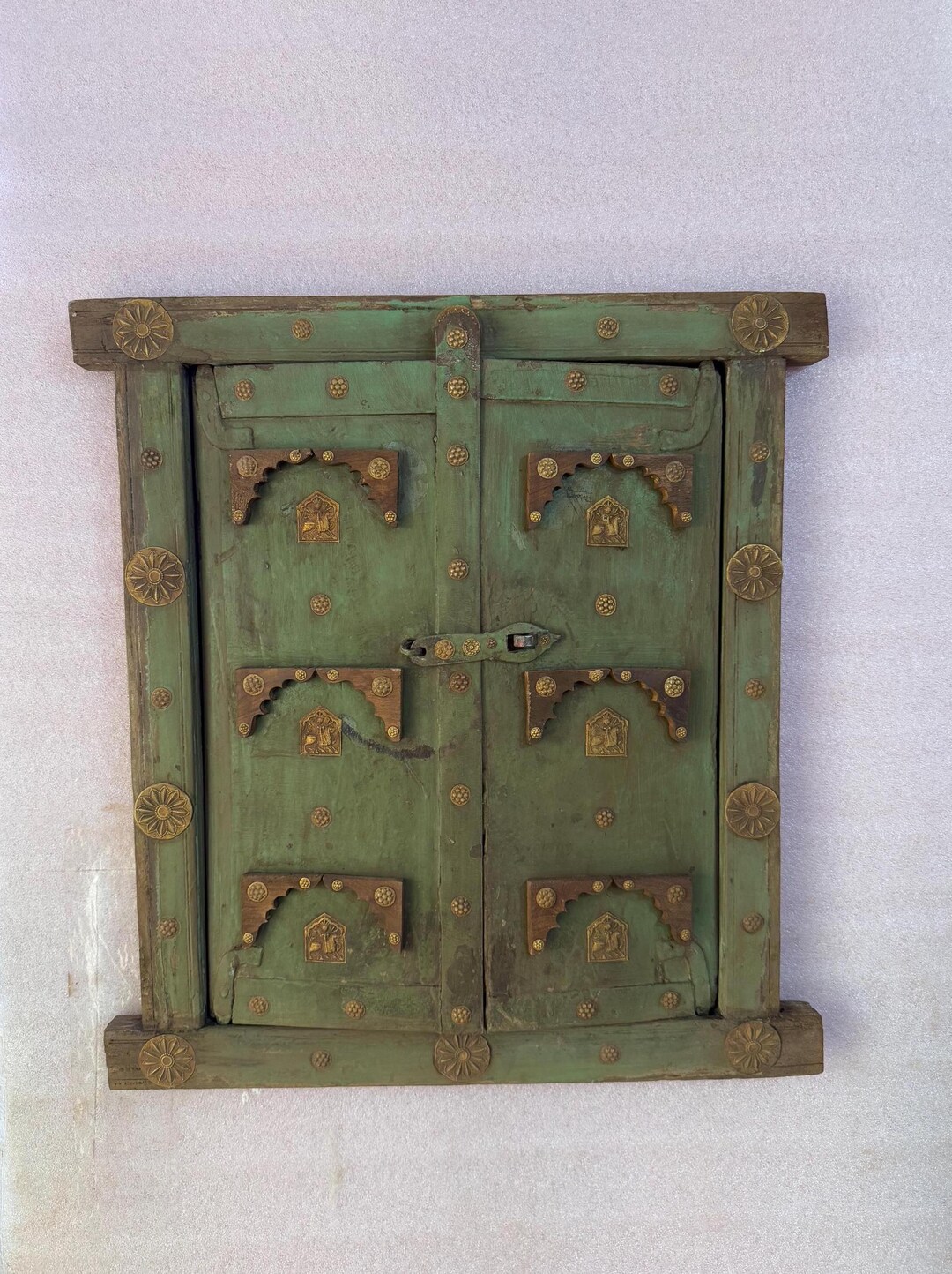 Wooden Window, Old Brass Work Window, Vintage Window, Wall Hanging ...