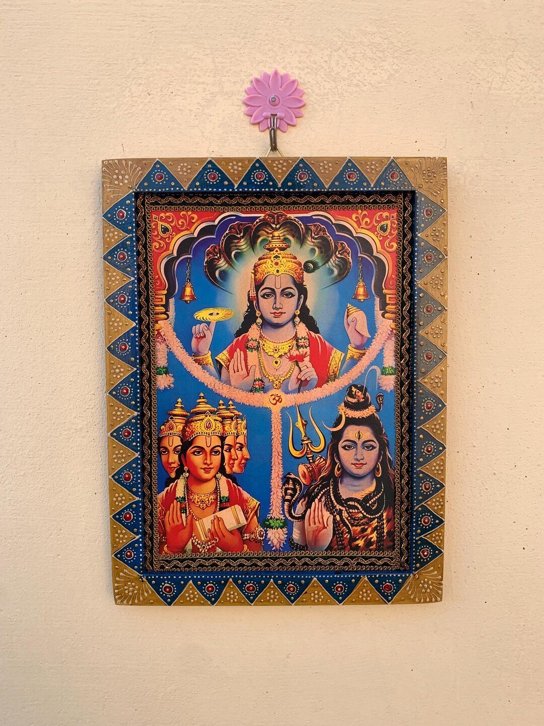 God Vintage Frame, India Hindu Religious Frame, Brahma Vishnu Shiva ...