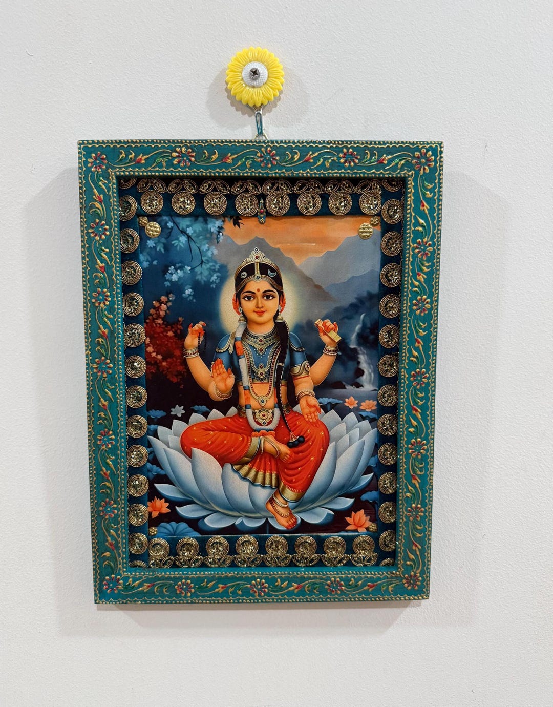 Vintage Bala Tripura Sundari Picture Frame: Hand-painted Wooden Indian ...