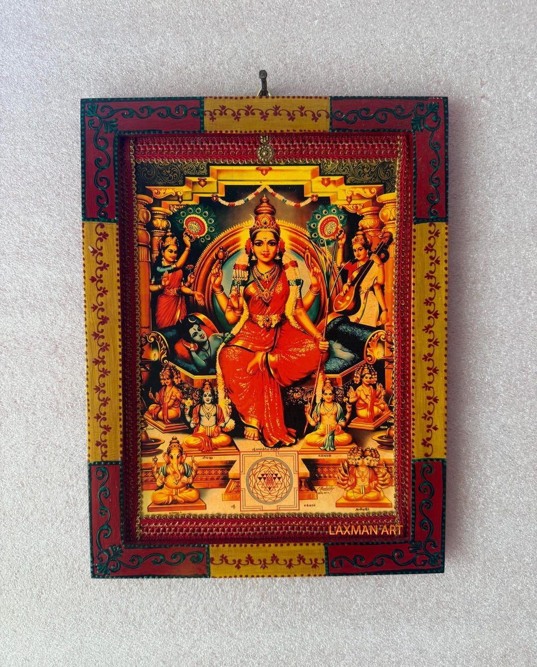 Vintage Ma Lalita Tripura Sundari Photo, Hand-painted Wooden Frame ...