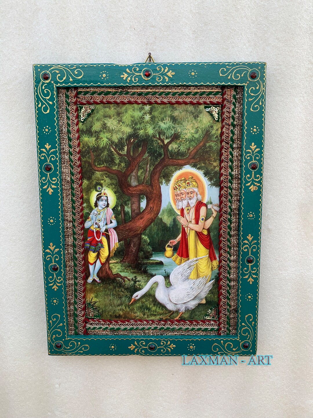 God Photo Frame Krishna and Brahma, Vintage Indian Deities, Gods Wooden ...