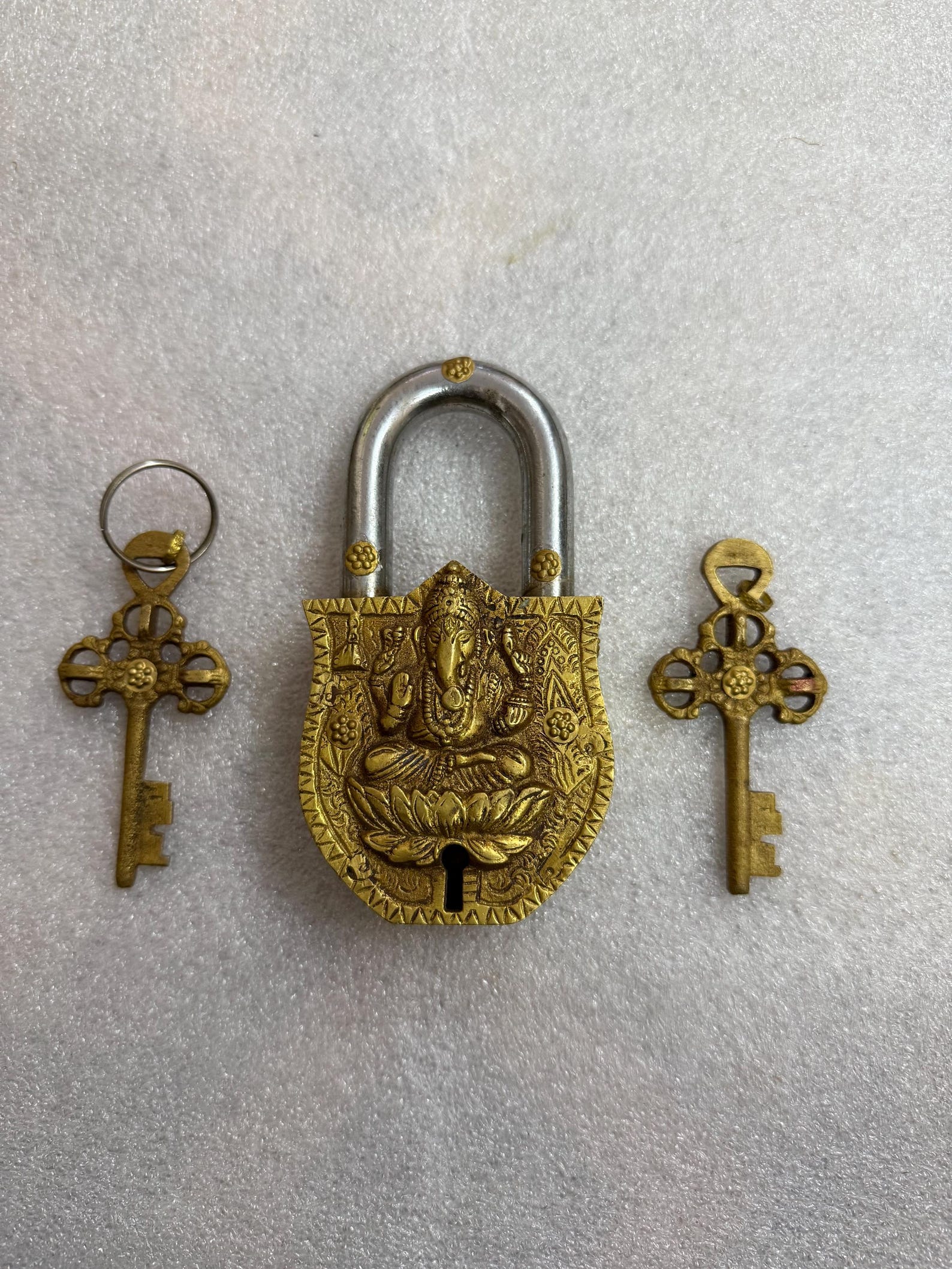 Brass Lord Ganesha Design Padlock With Keys, Handcrafted Functional ...
