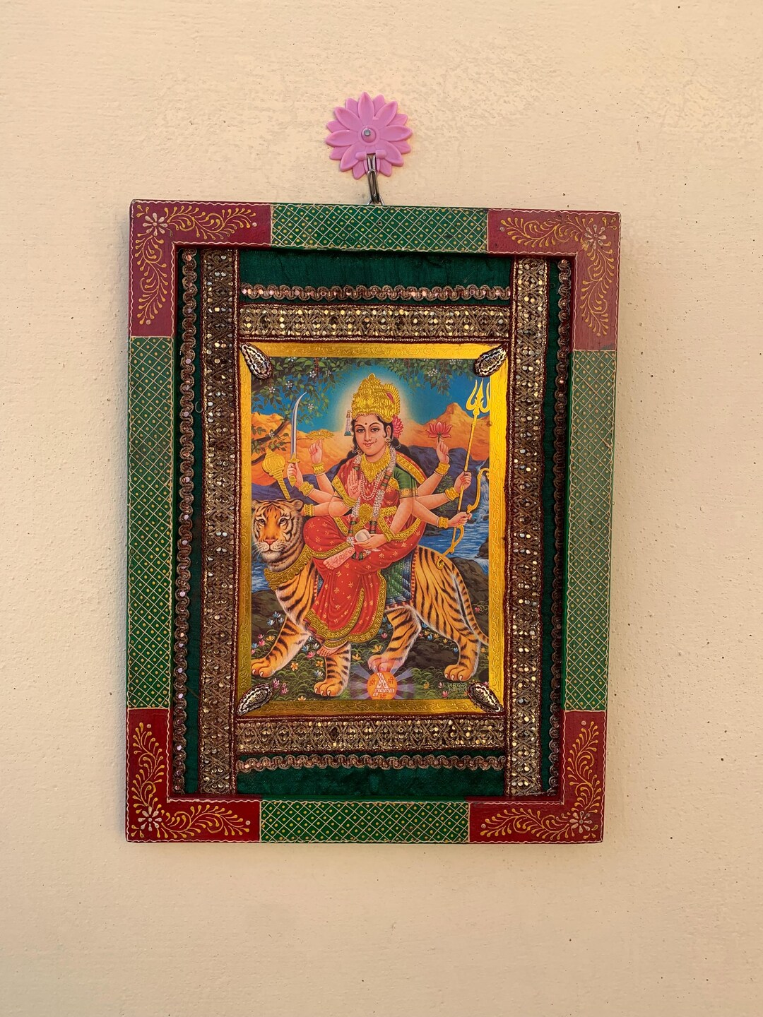 Maa Durga Photo Frame: Handmade Indian Goddess Wooden Decor (9x12) - Etsy